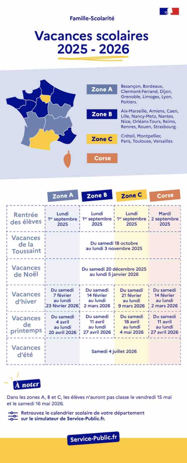 Les vacances scolaires de l'année 2025-2026